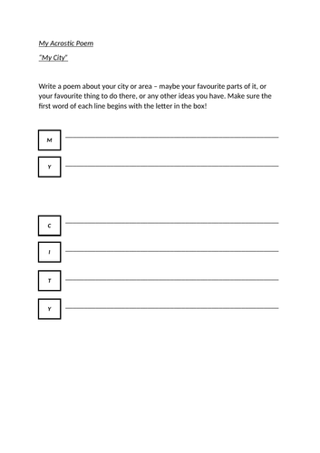 Acrostic Poem Prompts | Teaching Resources