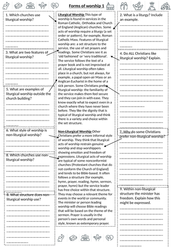 Christian worship guided read worksheet | Teaching Resources