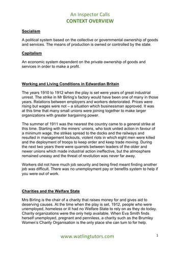 An Inspector Calls Context Overview | Teaching Resources