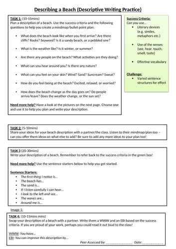Describe A Beach - Cover Lesson | Teaching Resources