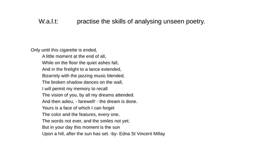 KS4 GCSE English Literature Unseen Poetry Edna St Vincent Millay Sonnet ...
