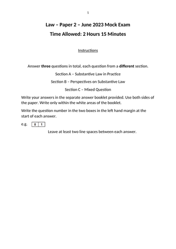 A-Level Law: Eduqas Mock Exam - Tort Law Year 12 Mock (Evaluation ...