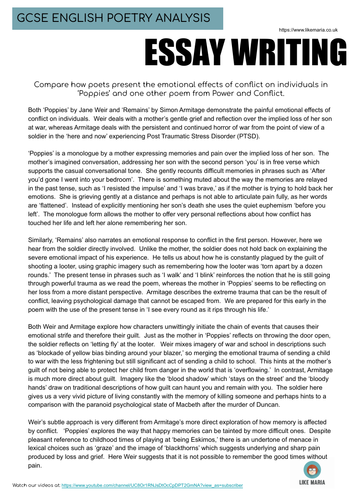 Comparing Poppies and Remains - GCSE English Poetry | Teaching Resources Comparing Poppies and Remains - GCSE English Poetry | Teaching Resources