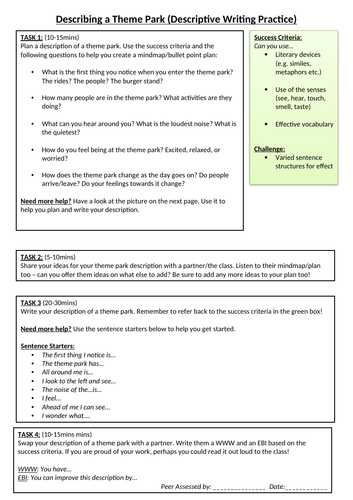 Describe A Theme Park - Cover Lesson | Teaching Resources