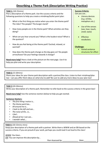 Describe A Theme Park - Cover Lesson | Teaching Resources