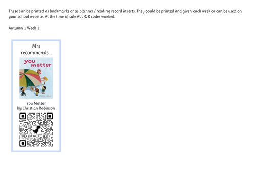 KS1 Recommended Reads QR Code Bookmarks - Set 2 | Teaching Resources
