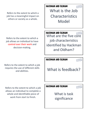 Hackman and Oldham Job Characteristics Revision Cards | Teaching Resources