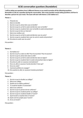 GCSE French AQA speaking exam revision resources | Teaching Resources