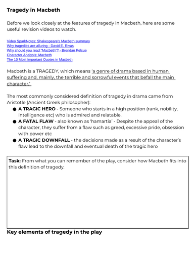 Macbeth - guide to tragedy and context AQA GCSE | Teaching Resources