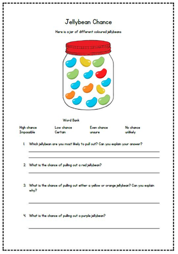 Primary Maths-Jelly Bean Chance Differentiated Worksheets | Teaching ...