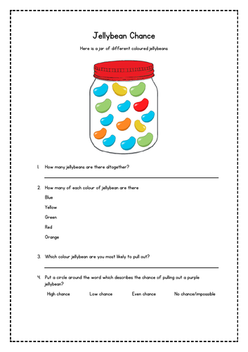 Primary Maths-Jelly Bean Chance Differentiated Worksheets | Teaching ...