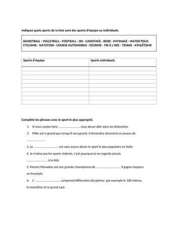 French - Sport (incl. football vocab) | Teaching Resources