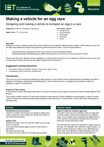 Making a vehicle for an egg race | Teaching Resources