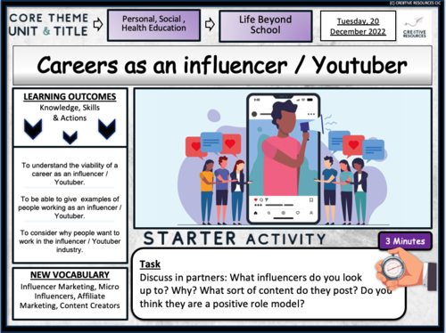 Careers Influencer + Youtuber | Teaching Resources