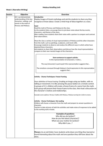 Greek Myth Medusa Retelling Unit Planning | Teaching Resources