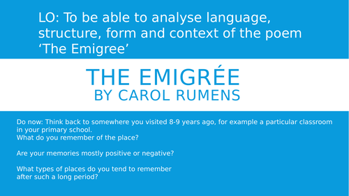 The Emigree by Carol Rumens | Teaching Resources