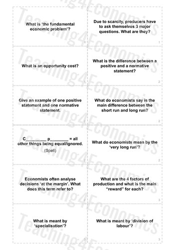 AS Economics READY-TO-PRINT Flashcards (UNIT 1) | Teaching Resources
