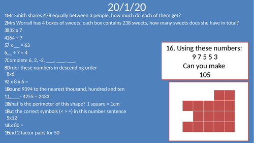 Daily Maths Questions | Teaching Resources