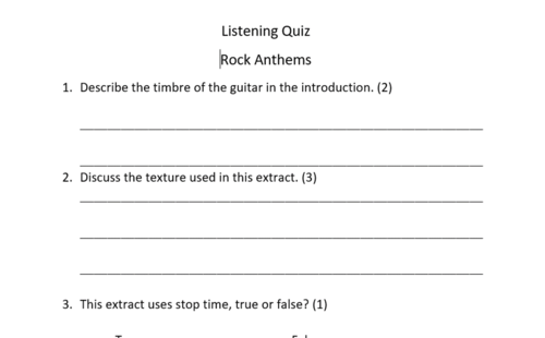 Rock Anthems - GCSE OCR Conventions of Pop (Pop Music) | Teaching Resources