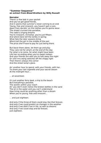 Blood Brothers by Willy Russell | Teaching Resources