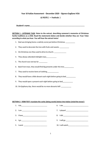 Italian Assessment Pack GCSE - Feste - Festivals and Traditions ...
