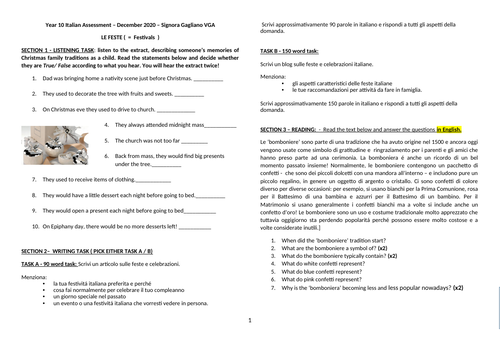 Italian Assessment Pack GCSE - Feste - Festivals and Traditions ...