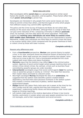 GCSE Sociology AQA Crime and Deviance unit | Teaching Resources