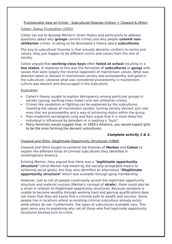 GCSE Sociology AQA Crime and Deviance unit | Teaching Resources