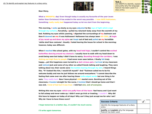 Wonder Diary Entry Planning and Resources - Halloween Scene (Auggie's ...