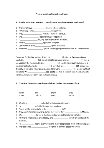 Present simple vs present continuous | Teaching Resources