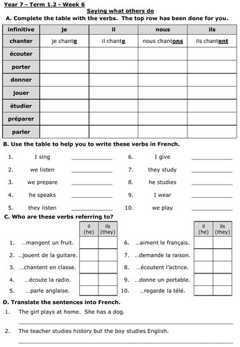 NCELP - year 7 French -Term 1.2 - week 6 | Teaching Resources