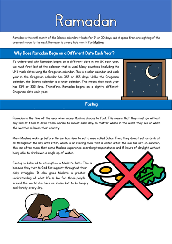 Ramadan Reading Comprehension Activity | Teaching Resources