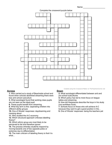 AQA Sociology Education crosswords | Teaching Resources