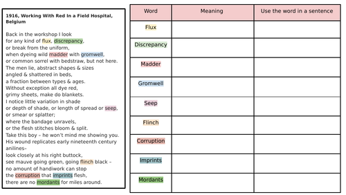 1916 Working In Red - Dictionary Hunt | Teaching Resources