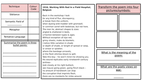 1916 Working In Red - Worksheet | Teaching Resources