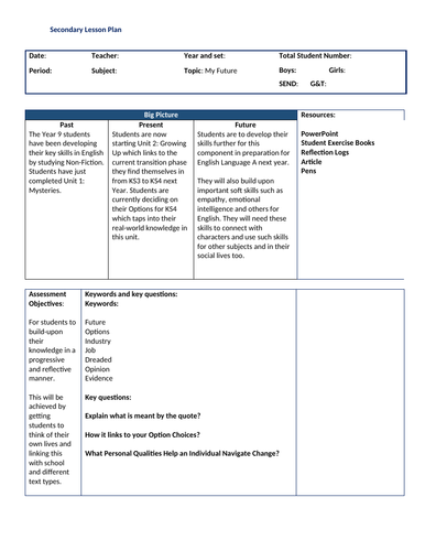 Observation Lesson: Non-Fiction: My Future | Teaching Resources
