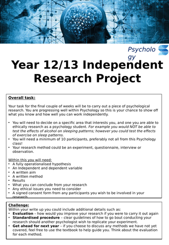 Psychology A-Level Research Project | Teaching Resources