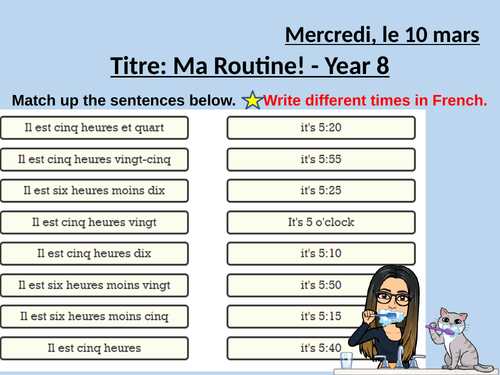 Ma Routine, Lesson 1 - Year 8 French, Top set! | Teaching Resources