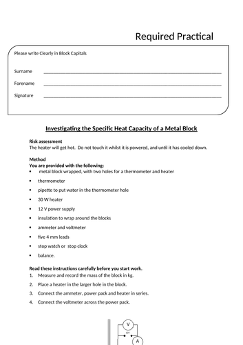 Physics - Specific Heat Capacity Required Practical | Teaching Resources