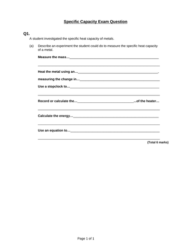 Physics - Specific Heat Capacity Required Practical | Teaching Resources