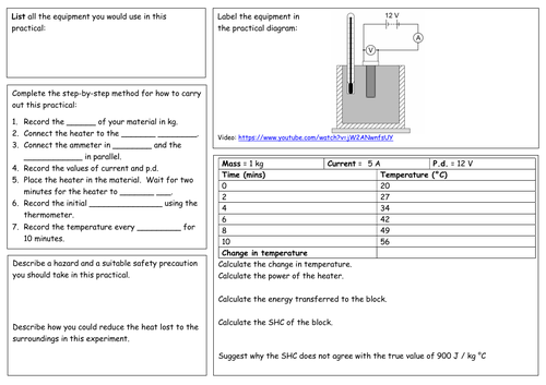Physics - Specific Heat Capacity Required Practical | Teaching Resources