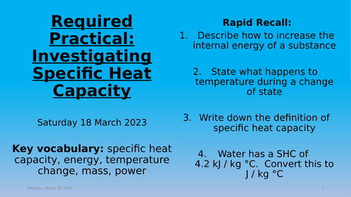 Physics - Specific Heat Capacity Required Practical | Teaching Resources
