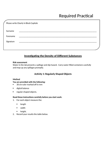Physics - Density Required Practical | Teaching Resources