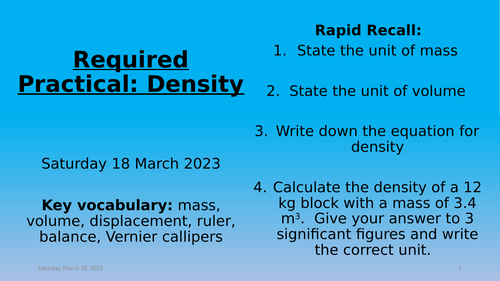 Physics - Density Required Practical | Teaching Resources
