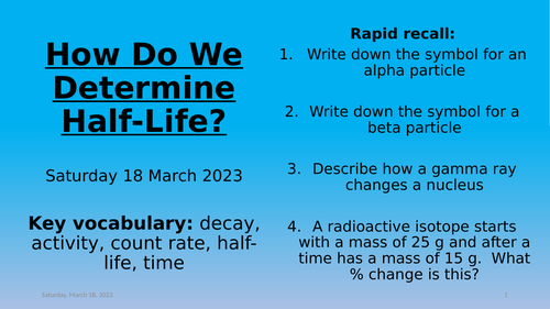 Physics - Half Life | Teaching Resources