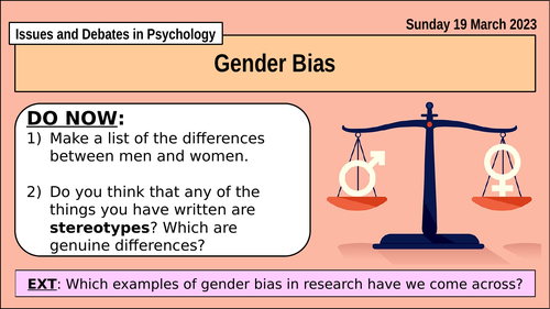 A-Level Psychology - GENDER BIAS [Issues and Debates] | Teaching Resources