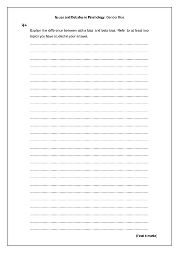 A-Level Psychology - GENDER BIAS [Issues and Debates] | Teaching Resources