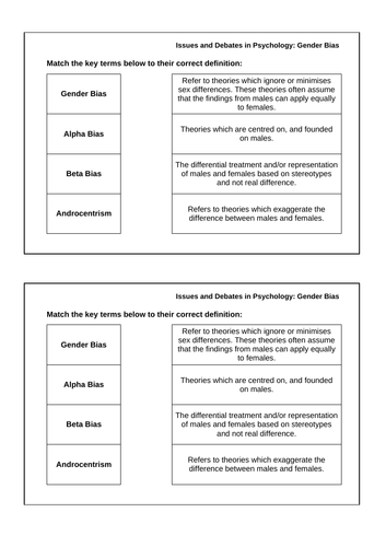 A-Level Psychology - GENDER BIAS [Issues and Debates] | Teaching Resources