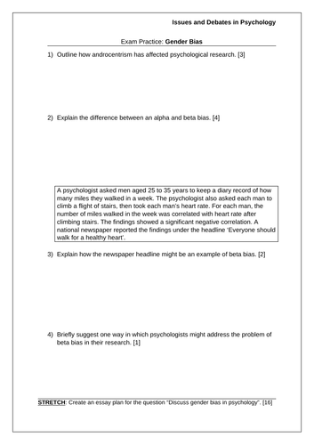 A-Level Psychology - GENDER BIAS [Issues and Debates] | Teaching Resources