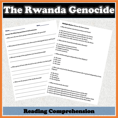 The Rwanda War and Genocide Reading Comprehension Worksheet | Teaching ...
